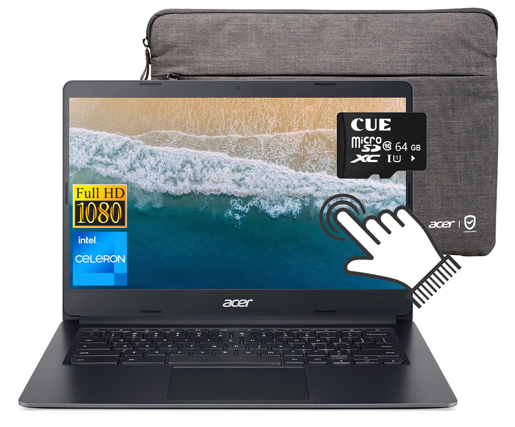 Acer 14" FHD Touchscreen Chromebook Laptop, Dual-Core Intel Celeron N4020, 4GB LPDDR4 RAM, 128GB Storage(64GB eMMC + 64GB Micro SD), Up to 12.5hrs Battery Life, WiFi, USB-C, Webcam, Chrome OS