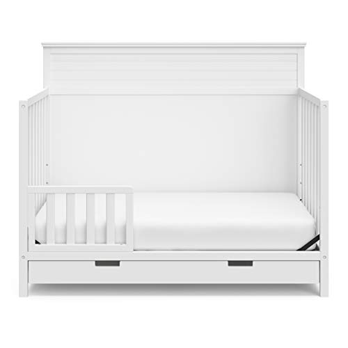 STORKCRAFT Homestead 5-in-1 Convertible Crib with Drawer (White) – GREENGUARD Gold Certified, Crib with Drawer Combo, Includes Nursery Storage Drawer, Converts to Toddler Bed and Full-Size Bed