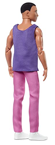 Barbie Looks Ken Doll with Black Hair Dressed in Purple Mesh Top and Pink Trousers, Posable Made to Move Body, 6 years and older