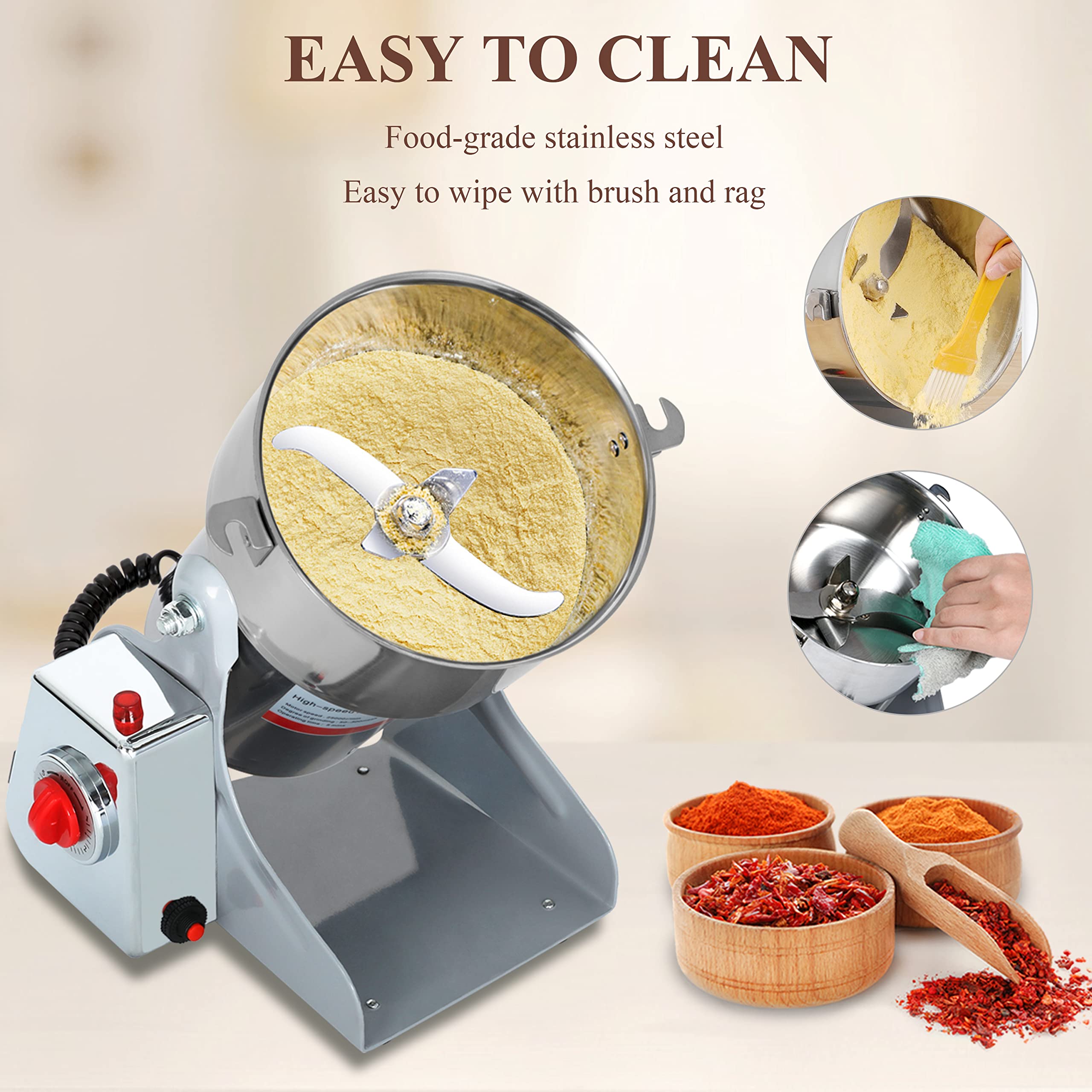 750g Electric Grain Dry Grinder Commercial Swing Type Dry Mill Machine, Stainless Steel 2600W High Speed Pulverizer for Coffee Spice Grindā¦