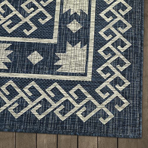 Antep Rugs Patio 8x10 Outdoor/Indoor Southwest Aztec Native Area Rug (Blue, 7'10" x 10')