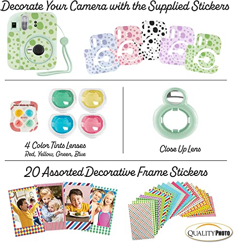 Fujifilm Instax Mini 12 Instant Camera with Case, 60 Fuji Films, Decoration Stickers, Frames, Photo Album and More Accessory kit (Mint Green)