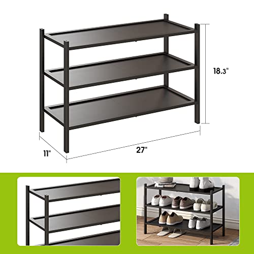 BMOSU 3-Tier Bamboo Shoe Rack Premium Stackable Shoe Shelf Storage Organizer for Hallway Closet Living Room Entryway Organizer(Black)