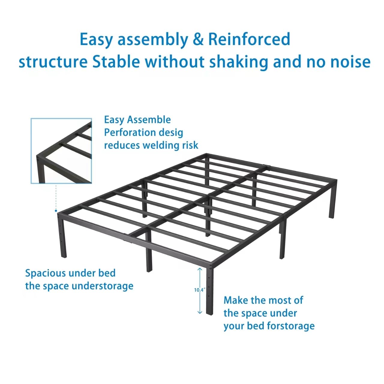 HUAXIN LUCKY 12 Inch Twin Bed Frames No Box Spring Needed,Heavy Duty Metal Platform Bed Frame High Profile Mattress Foundation with Underbed Storage,Noise Free,Easy to Assembly,Black