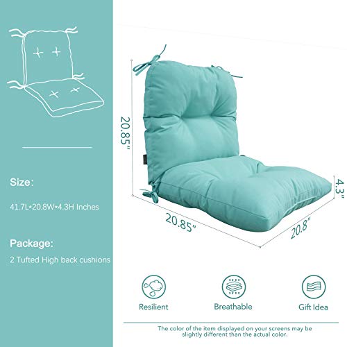 BOSSIMA Outdoor Indoor High Back Chair Tufted Cushions Comfort Replacement Patio Seating Cushions Set of 2 Light Blue