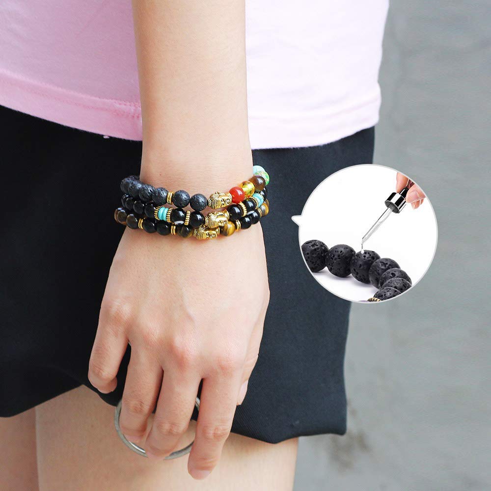 752pcs Lava Beads Kit, Lava Stone Rock Beads Chakra Beads Spacers Beads with 2 Rolls Elastic Bracelet String and Needle for Essential Oils Bracelet Necklace Jewelry Making (8mm 6mm 4mm)