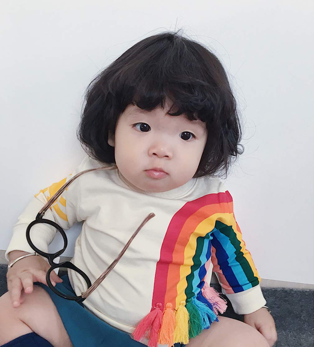 Toddler Kids Baby Girl Boy Long Sleeve Tassel Rainbow Sweatshirt Casual Shirt Pullover Tops (Beige, 12-18 Months)