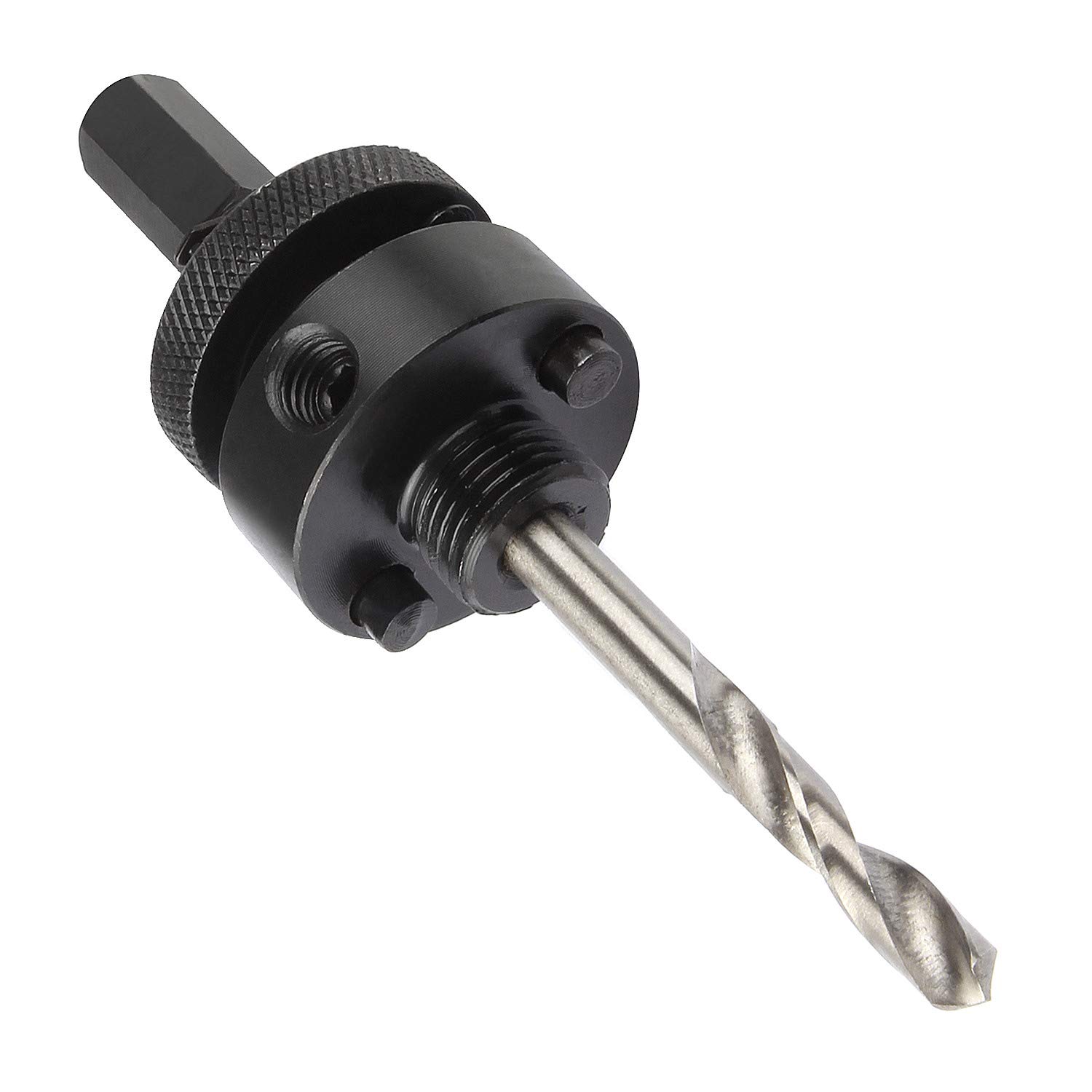 7/16” Hex Shank Hole Saw Arbor, Fits 1-1/4” to 6” Hole Saw Quick Change Heavy Duty Alloy-Steel Mandrel with 3 BONUS 1/4” Precision Drill Bits Replacement