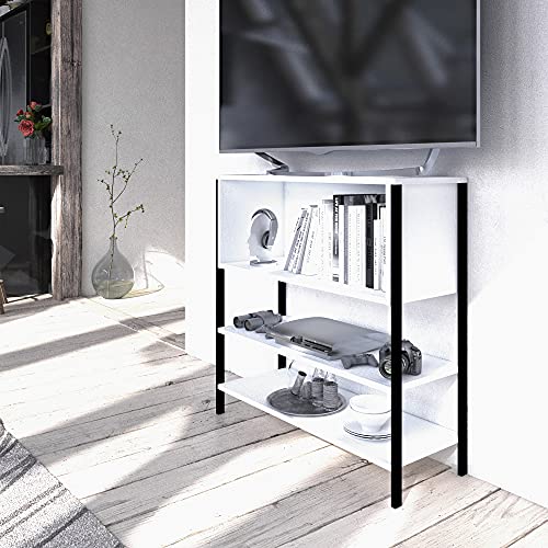 PLAYCON Decorative Open Shelf Unit and Display Cabinet, for Living Room, Study Room or Else, 32(11/16)" Wide, Innovative Textured PVC White Wood Veneer Looking Finishing