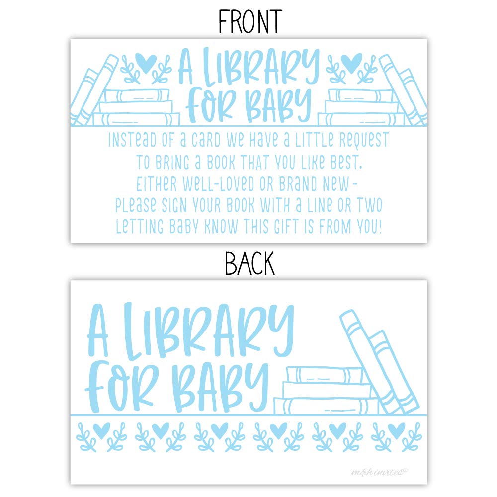 50 Blue Library for Baby - Boy Books for Baby Shower Request Cards - Invitation Inserts