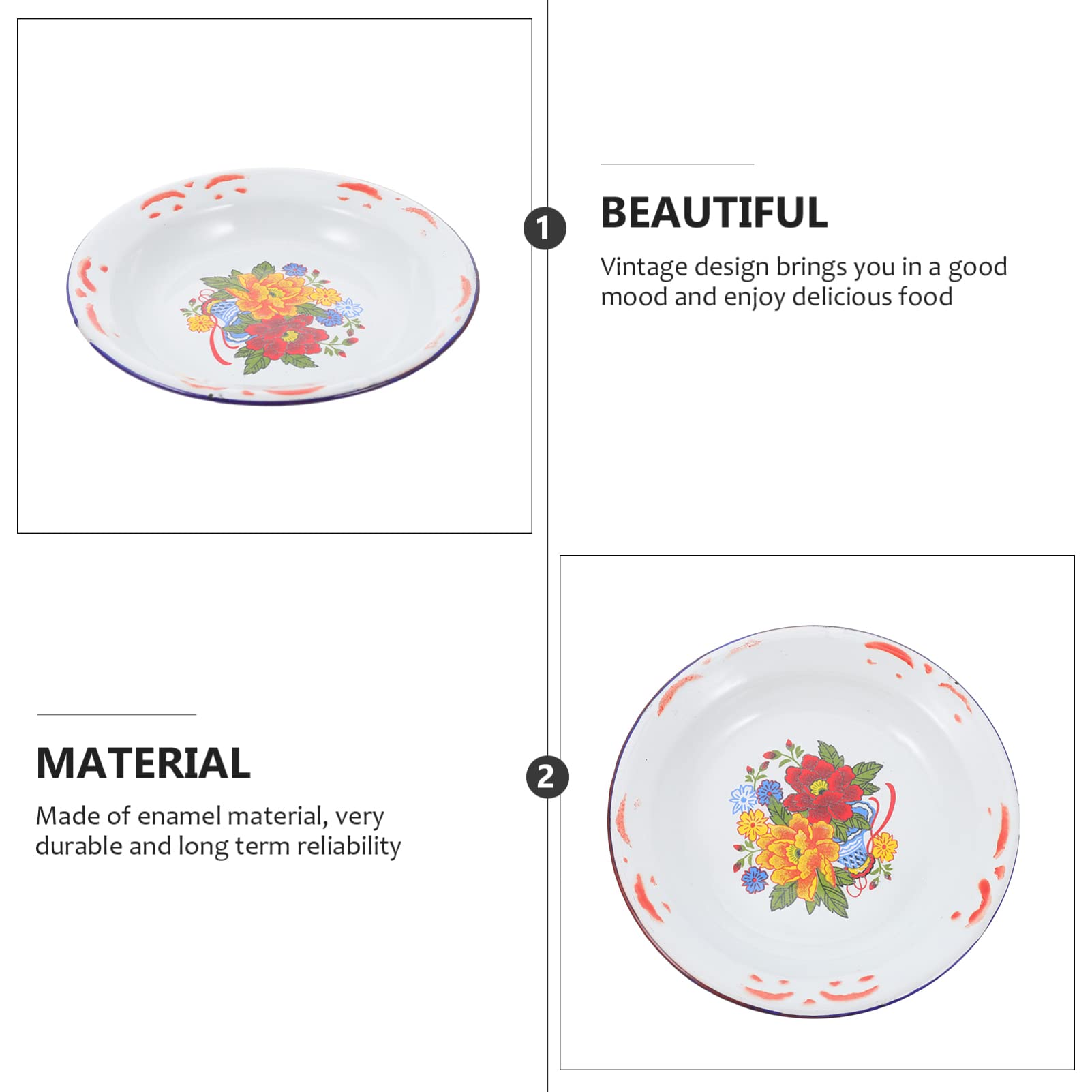 Angoily Fruit Bread Tray Camping Plates Enamelware Round Dinner Plate Floral Pattern Enamel Plates Vintage Serving Tray Salad Plate Platter for Camping Hiking 20cm Vintage Plates Camping Plate