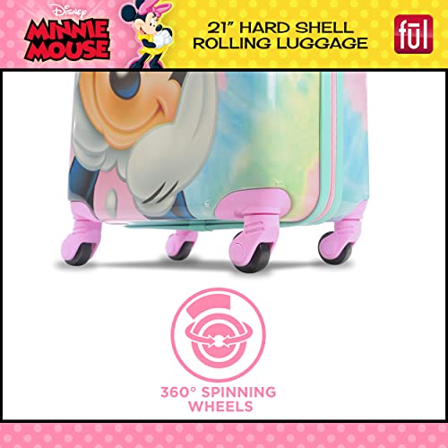 FUL Disney Minnie Mouse 21 Inch Kids Rolling Luggage, Tie Dye Hardshell Carry On Suitcase with Wheels, Multi (FCGL0030SAMEC-634)