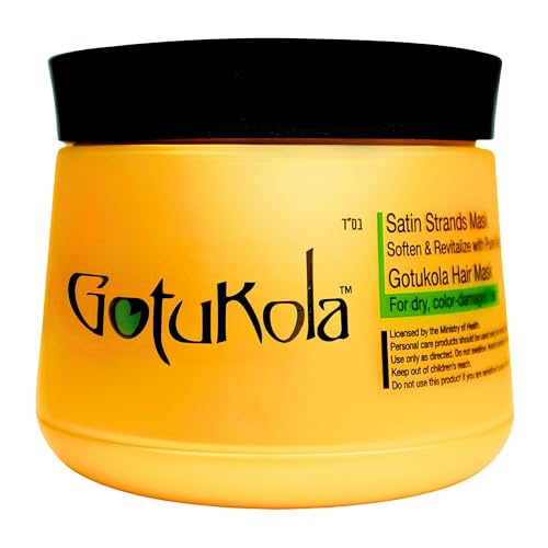 Gotukola Satin Strands Mask for Dry, Color Damaged Hair – Deep Conditioner Hair Treatment Softens Dry Hair, Repairs Damage, & Revitalizes Scalp – Gotu Kola Herb, Essential Oils, & Keratin Hair Mask