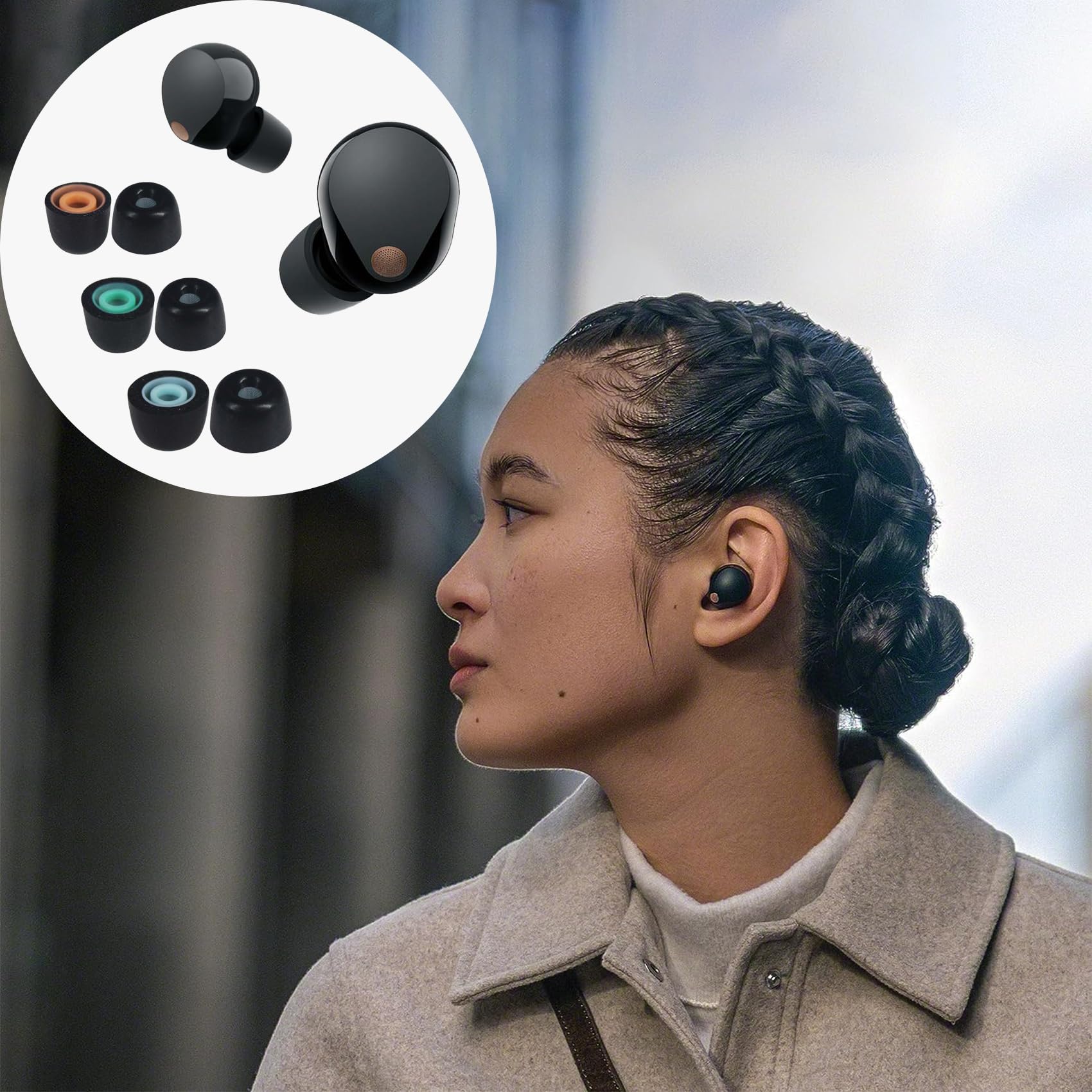 Adhiper Foam Eartips for Sony WF-1000XM5 Headphones,S/M/L 3 Sizes 3 Pairs Polyurethane Memory Foam Earbuds Tips,High Sound Insulation and Anti-Slip Ear Tips.