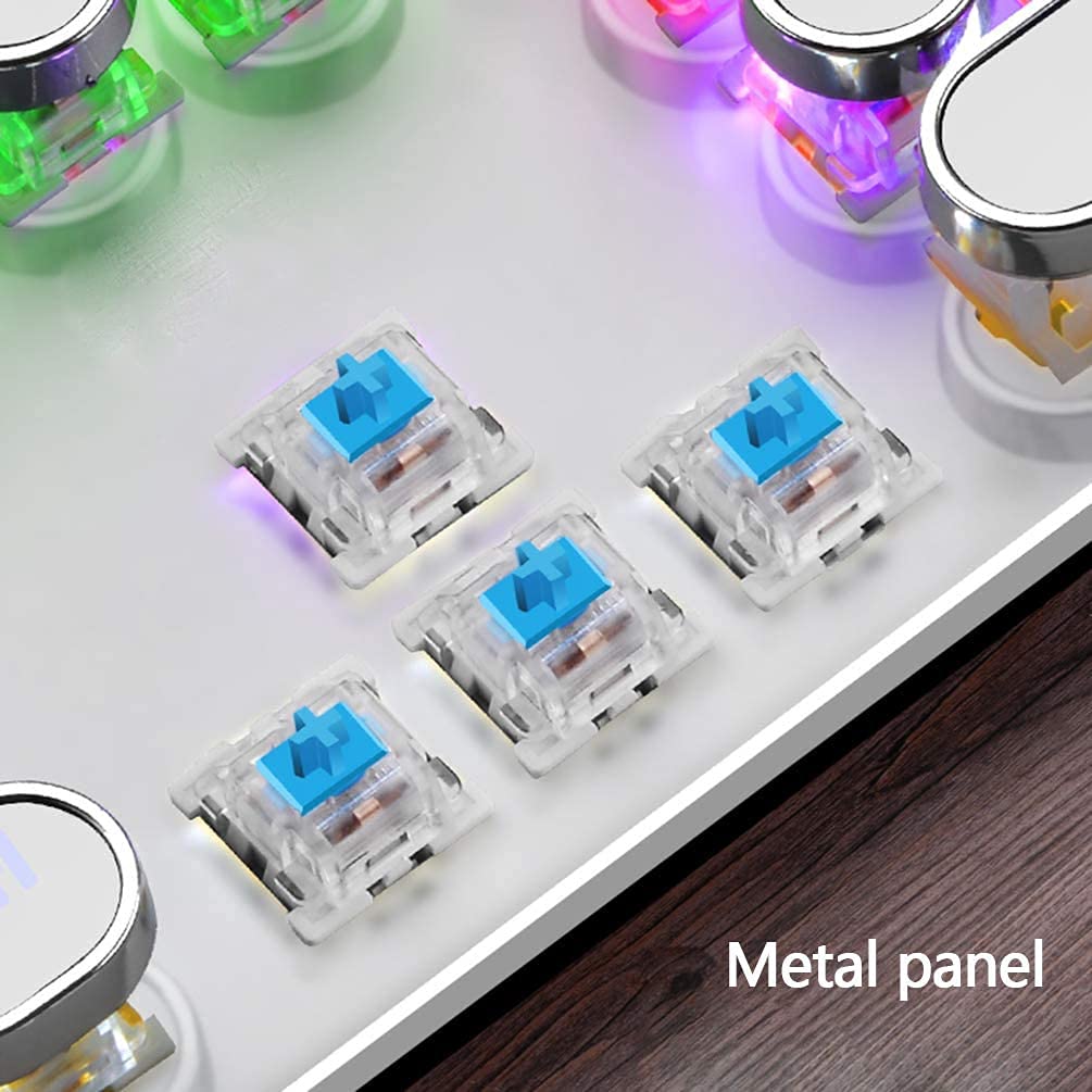 Mechanical Keyboard LED Backlit Retro USB Keyboard -Blue Switch - Retro Style and Round Keycaps -104 Keys Vintage Steampunk Gaming Multimedia Macro Program Keyboard (Black)