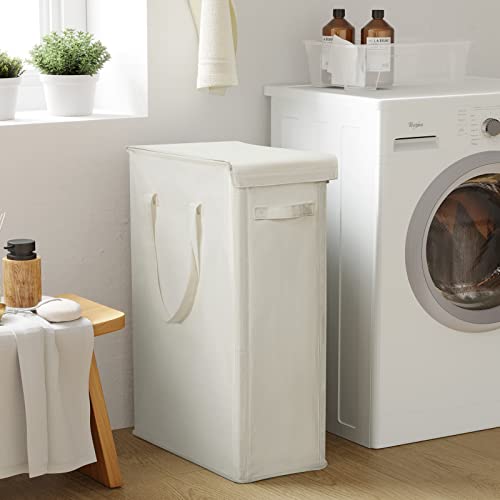 Chrislley Slim Laundry Hamper with Lid Narrow Laundry Basket with Handle Rolling Laundry Basket with Wheels(Beige)