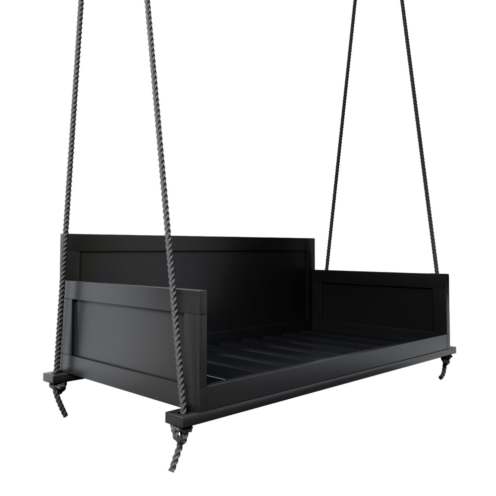 Amish Casual The Philly Amish Crafted Porch Swing Bed with Modern Backrest, Made in The USA from Kiln Dried Pine (Black Paint, Twin)