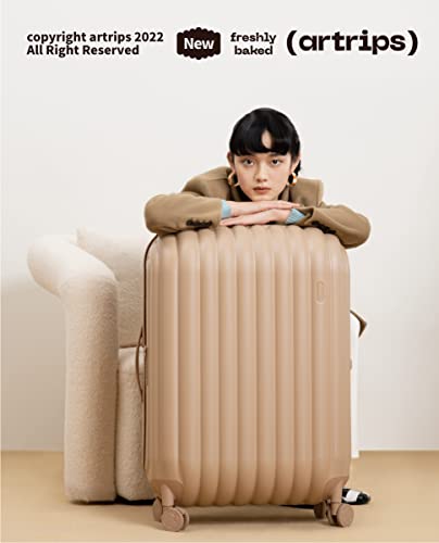 artrips Travle Luggage 28 inch,Large Suitcase with 8 Spinner Wheels,PC Lightweight Hardside Luggage,Travel Suitcase with Bread Design,TSA Lock,Brown,Large luggage hardshell 28-Inch,98L