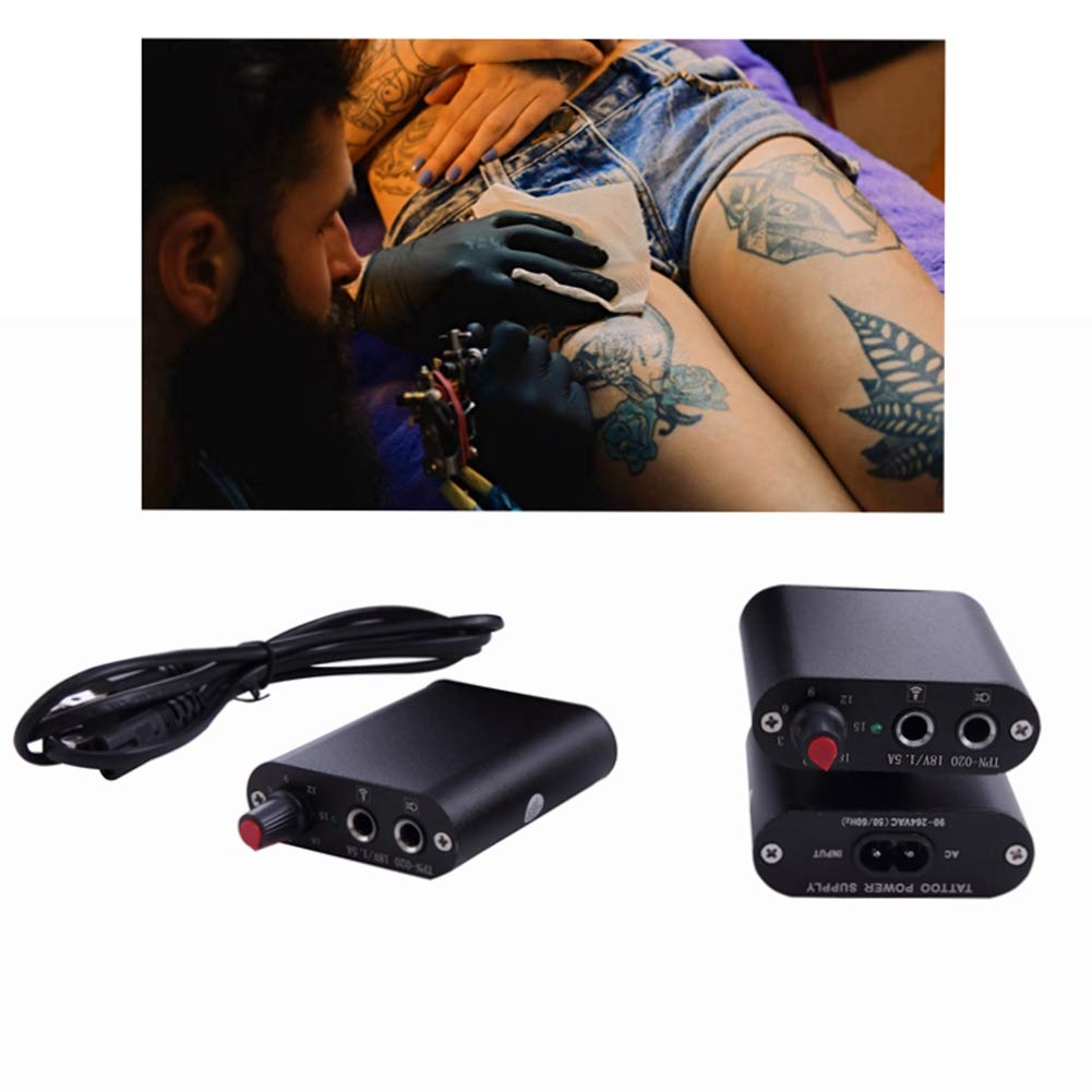 Mini Tattoo Power Supply Set,New Star Tattoo Mini Motor Black Tattoo Machine Power Supply with Tattoo Clip Cord and Stainless Steel Foot Pedal for Permanent Makeup Tattoo Supply Accessory