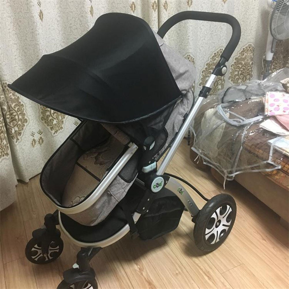 Universal Stroller Sun Shade Sun Shield Anti-UV Pushchair Sun Cover Windproof Umbrella Breathable Car Seats Sunshade Awning with Adjustable Strap Canopy Accessories for Toddlers Outdoor Use (Black)