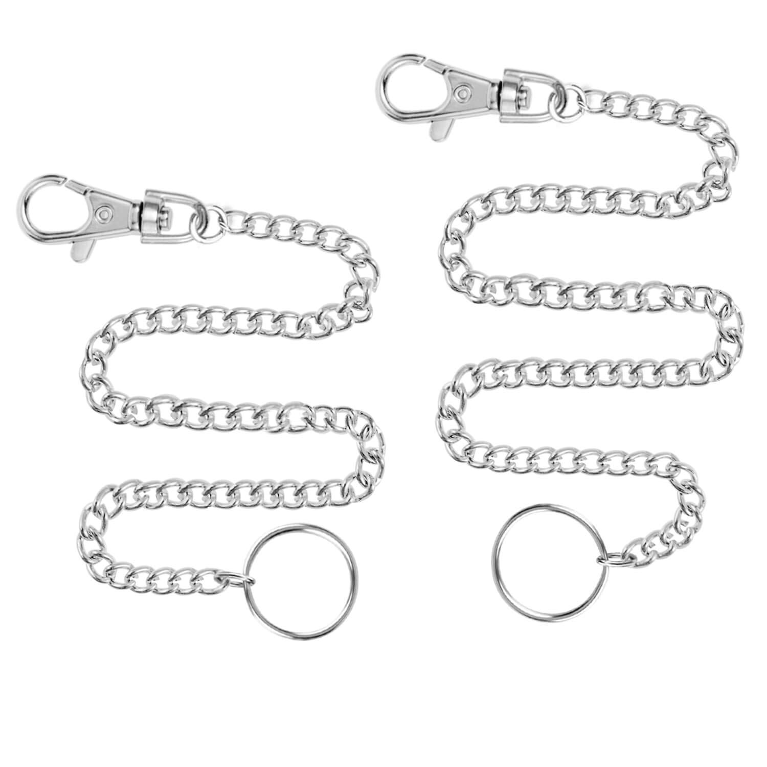 anezus 2Pcs Chain Belt Set, Wallet Chain, Pants Chain, Pocket Chain with Keyring for Pants Belt Jeans Wallets and keys (16” & 20”)