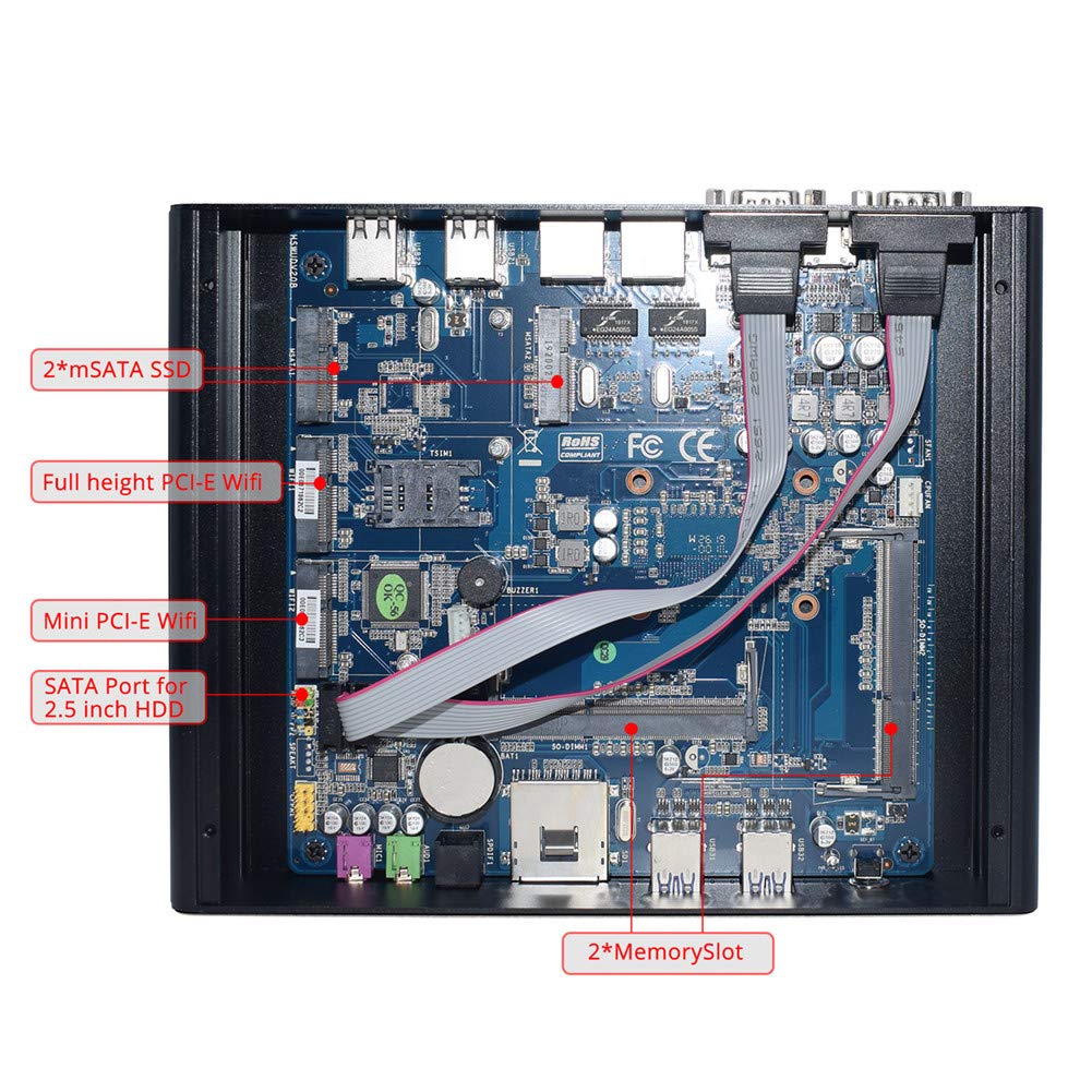 WEIDIAN Fanless Mini Desktop Computer, Windows 10 HTPC with Core i7 5500U CPU, 16GB RAM, 512GB SSD, Dual HD, 4USB 3.0,Card Reader, WiFi, Industrial PC Desktop Mini PC Gigabit Ethernet,BT 4.0