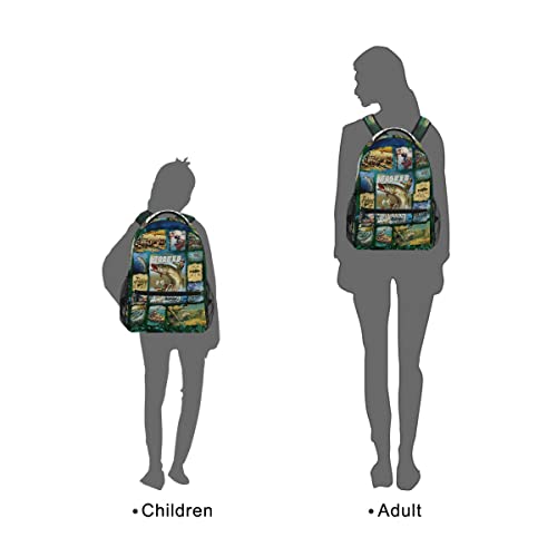 Bass Fishing Backpack School Bag Travel Daypack Rucksack for Students Gifts