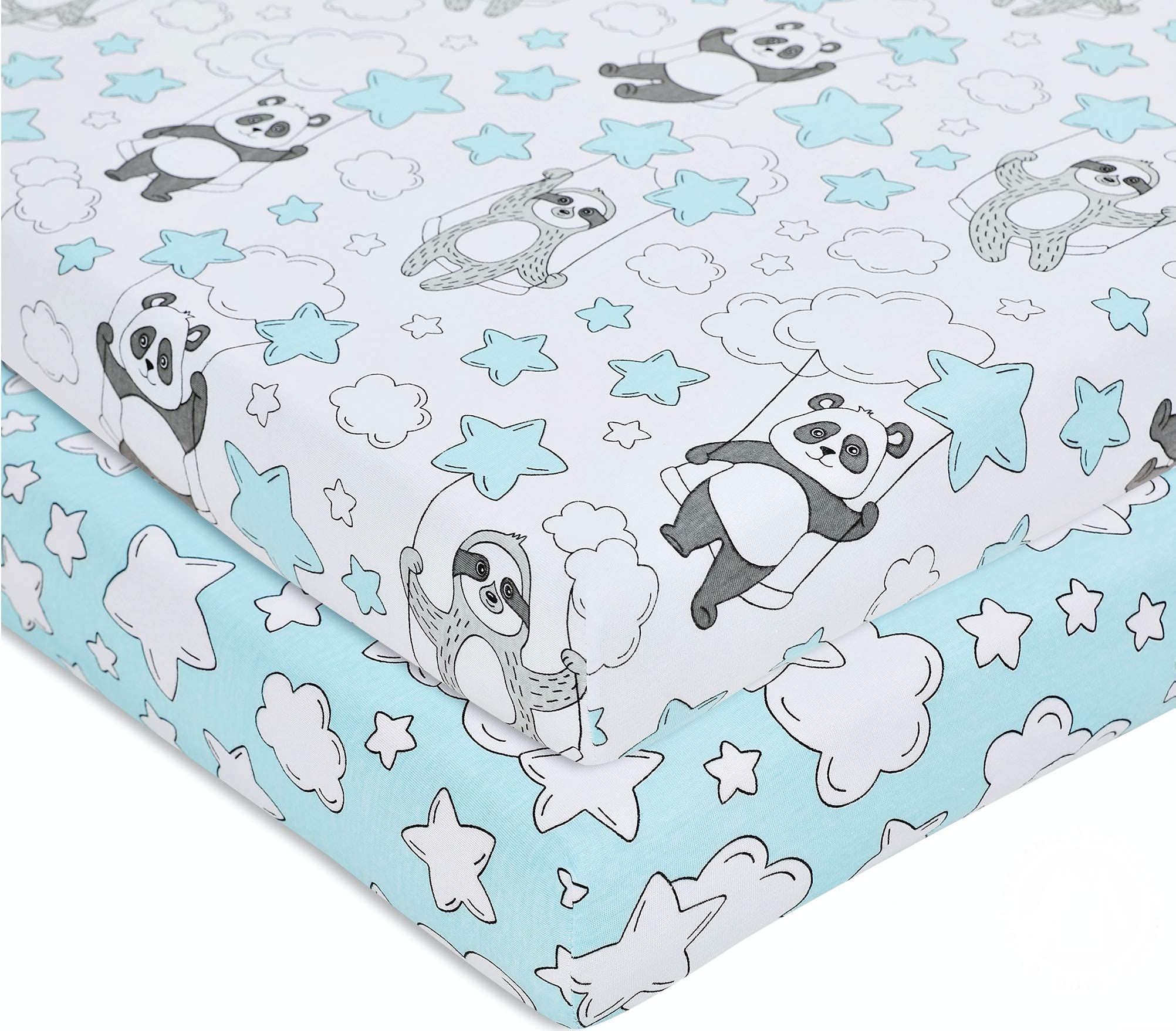 Organic Crib Sheets (2 Pack) - 100% Organic Jersey Cotton Fitted Crib Sheets for Standard Crib and Toddler Mattresses (Blue)