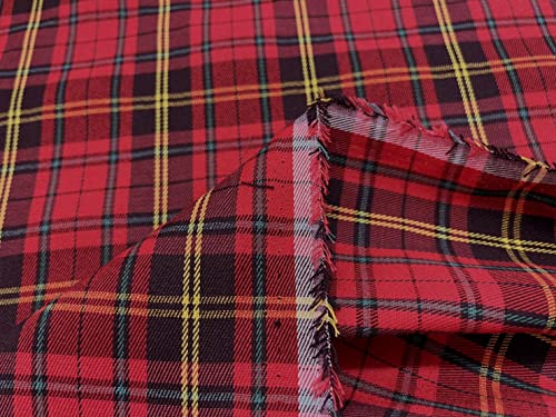 AMORNPHAN 60 Inch Plaid Scottish Traditional Pattern Tartan Motif Printed 100% Woven Cotton Fabric for Clothing Tablecloth Decorative Sewing Arts Crafts Upholstery and Home Accents for 1 Yard (Red)