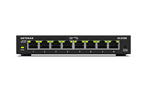 NETGEAR 8 Port Gigabit Ethernet Managed Network Switch (GS308E) - Desktop or Wall Mount, Home Network Hub, Office Ethernet Splitter, Silent Operation