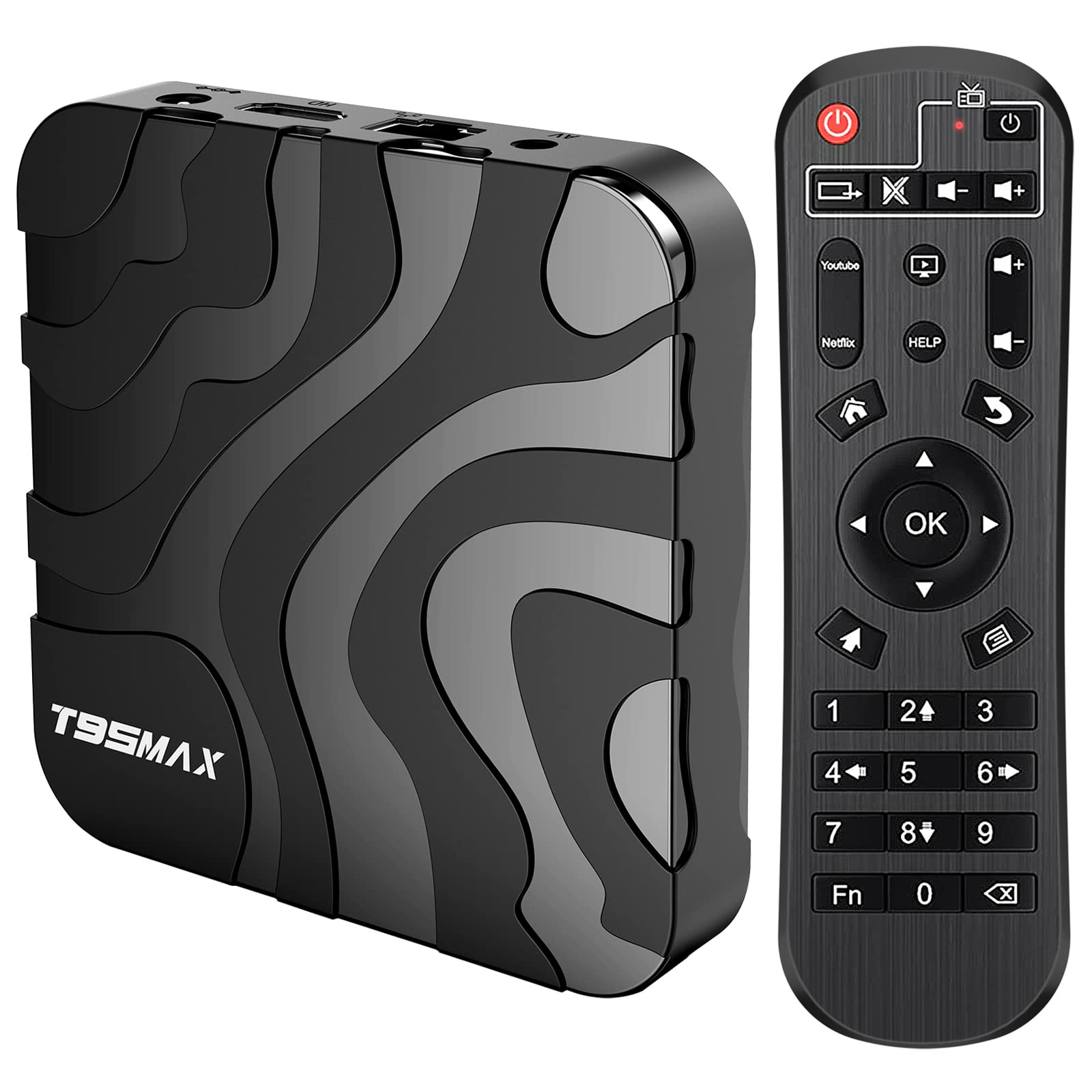 Android TV Box 12.0, T95MAX Android Box 4GB RAM 32GB ROM with Allwinner H618 Quad-Core, 2.4GHz/5.0GHz Dual WiFi 10/100M Ethernet, Support 3D/6K Ultra HD/BT 4.0 Smart TV Box