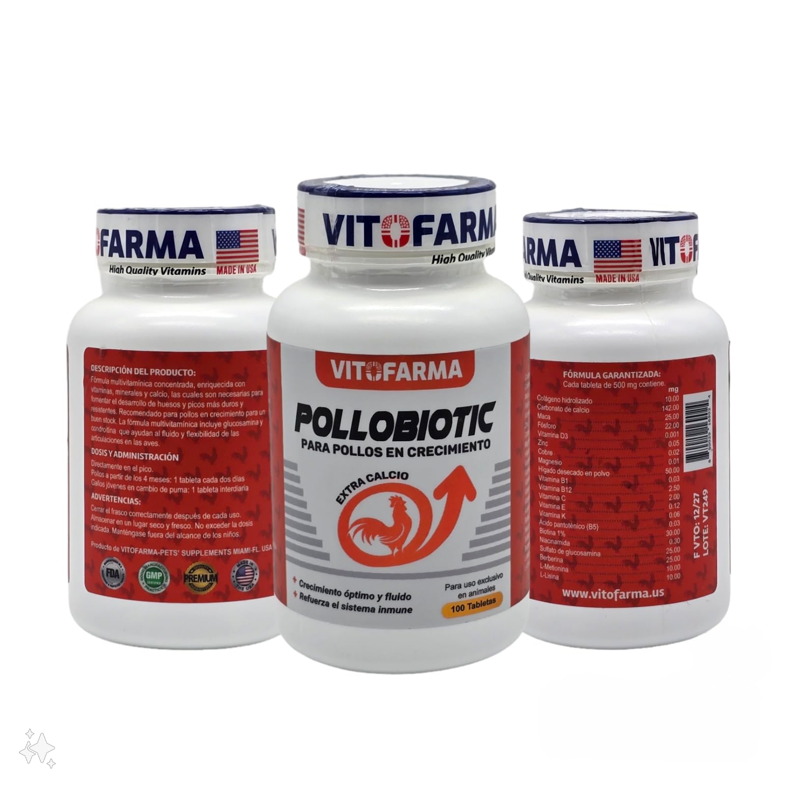 VITOFARMA POLLOBIOTIC - Essential Vitamin Supplement for Optimal Health and Performance in Chickens and Roosters - 100 Tablets