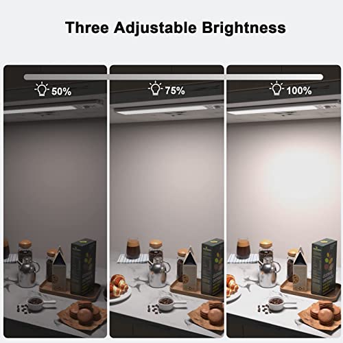 66-LED Under Cabinet Lights Motion Sensor - 3 Color Temperature Yellow/White Dimmable Wireless Closet Lighting w/ Rechargeable 1000mAh Battery, Indoor Night Lights for Kitchen Drawer Cupboard - 2Pack