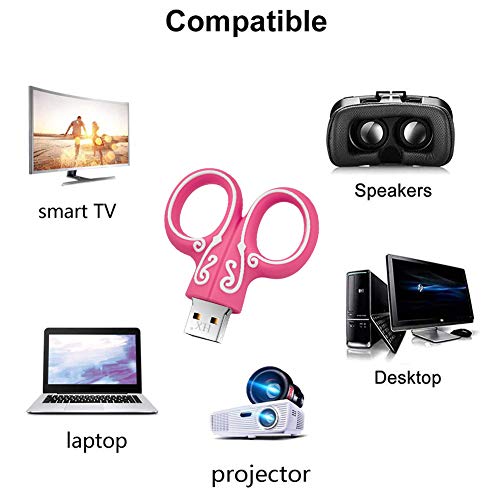 USB Flash Drives, 8GB / 16GB / 32GB / 64GB Waterproof Silicone USB 2.0 USB Memory Stick Data Storage Pendrive Thumb Drives (32GB, Pink Scissors)
