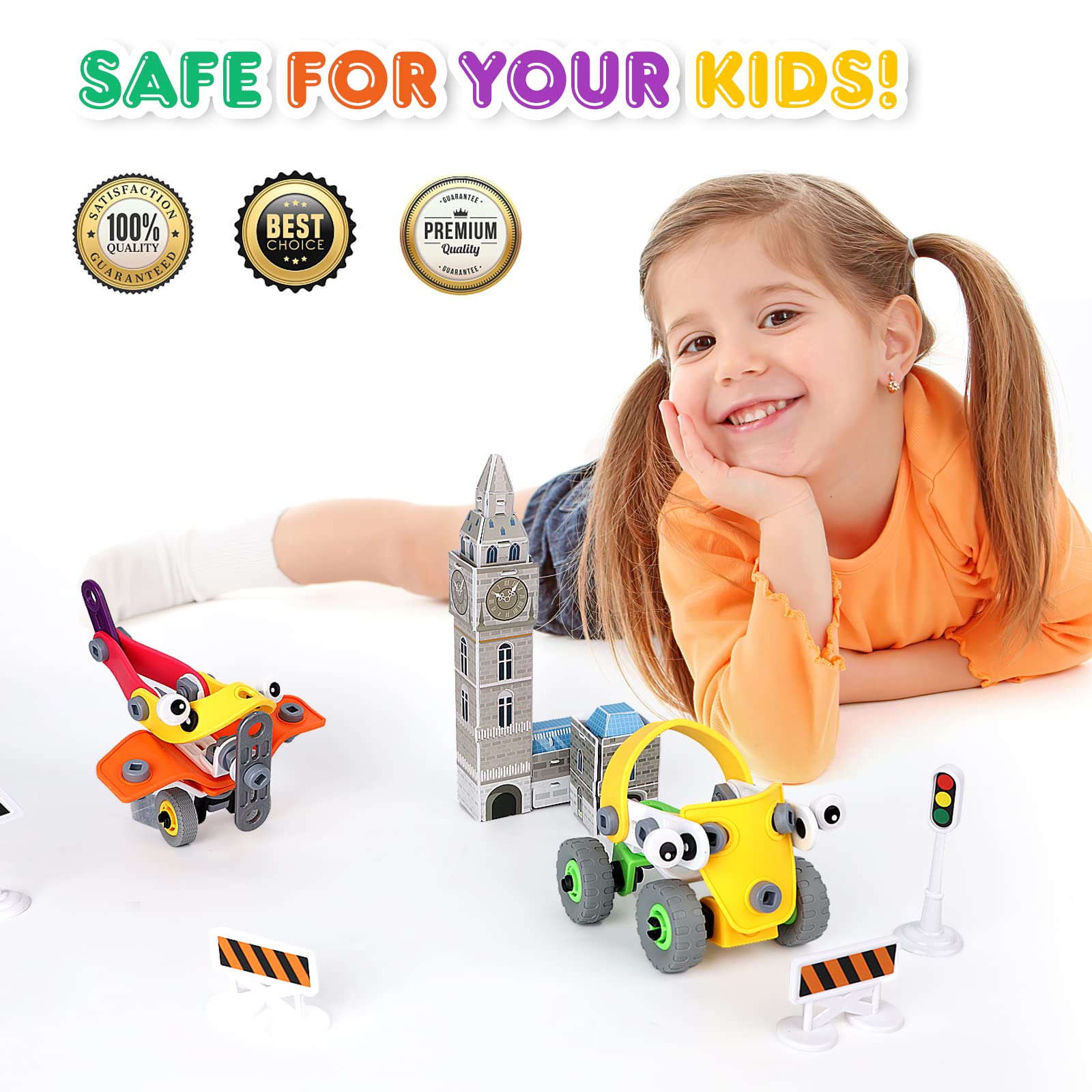 Abellzos STEM Building Toys, Erector Sets for Kids Ages 4-8, 178 Pieces Engineering Construction Kit with Tools, Creative Activity Birthday Gift for Boys Girls