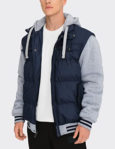 BEST SOUTH Men's Hooded Winter Coats Water Resistant Warm Thicken Insulated Full Zip Windproof Jackets with Pockets Blue Grey 4XL