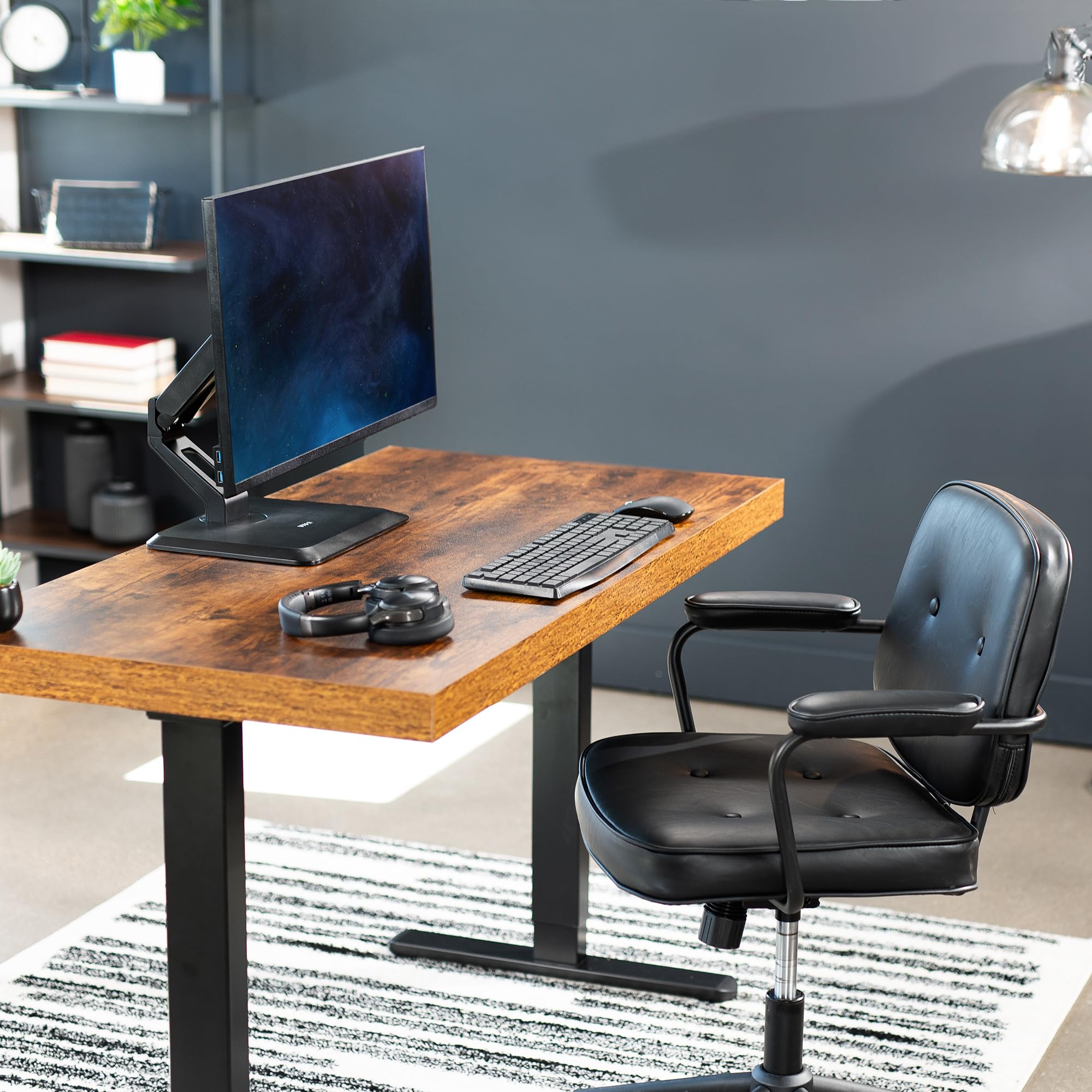 VIVO Premium Single 17 to 32 inch VESA Monitor and Touch Screen Desk Stand with Rotating Base, Freestanding Pneumatic Height Adjustable Arm, Black, STAND-V001R