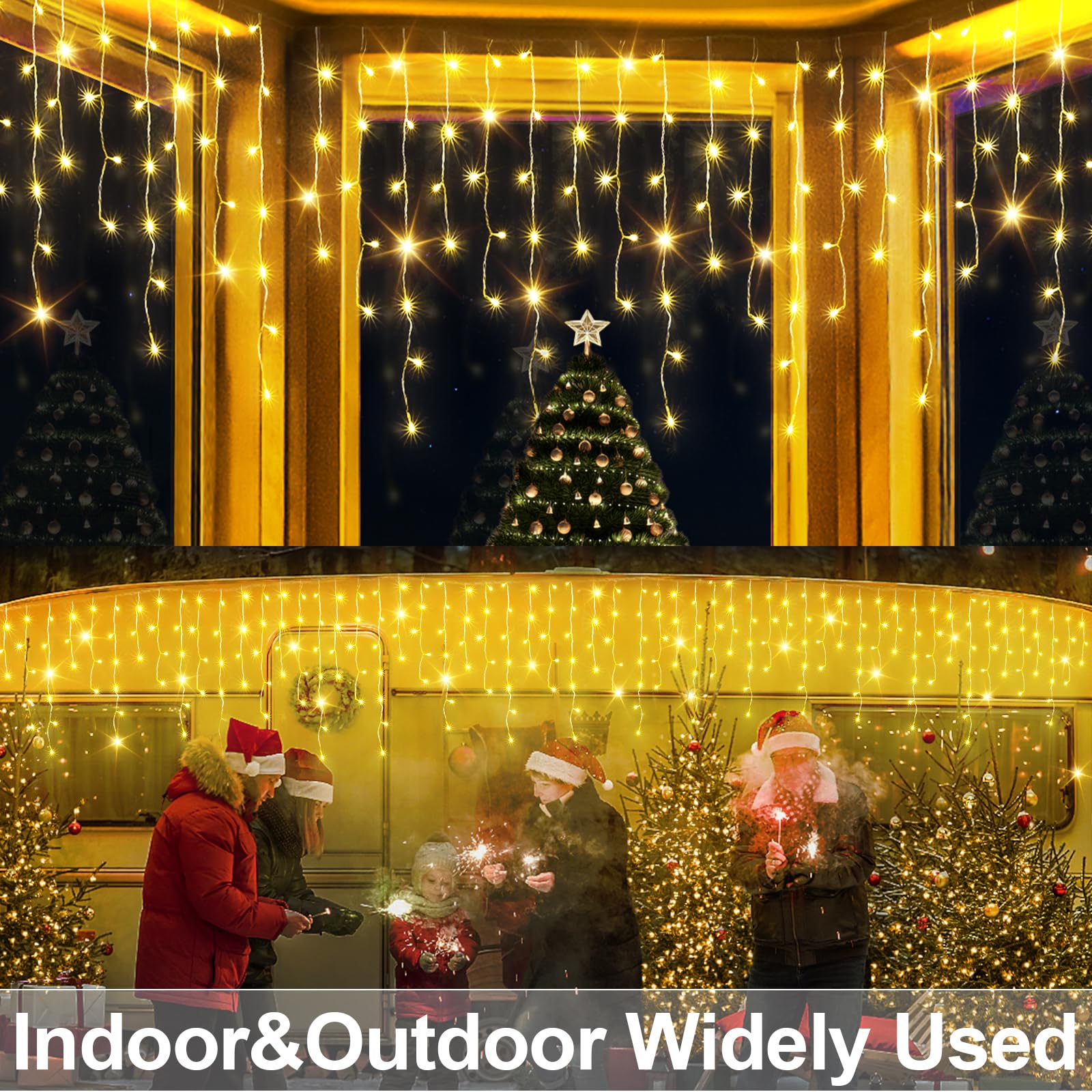 66ft Christmas Lights Outdoor Decorations 640 LED Long Xmas Curtain Fairy String Lights Plug in with Clear Wire 8 Modes Waterproof Memory Timer for Outside Holiday Wedding Party Decor-Warm White
