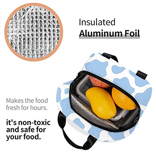 carati Insulated Lunch Bag for Women, Cooler Tote Reusable Lunch Box Container For Work Office Travel Picnic Light Blue Cow Animal