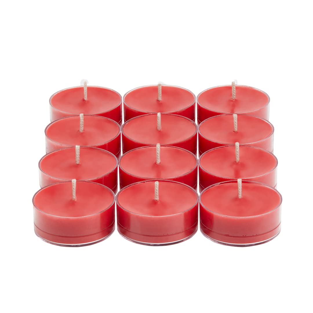 PartyLite After Dark™ Tealight Candles, Fragranced Colored Wax with Clear Container, 12 Pack Tea Lights, Made in The USA (After Dark™ Apple Velour)