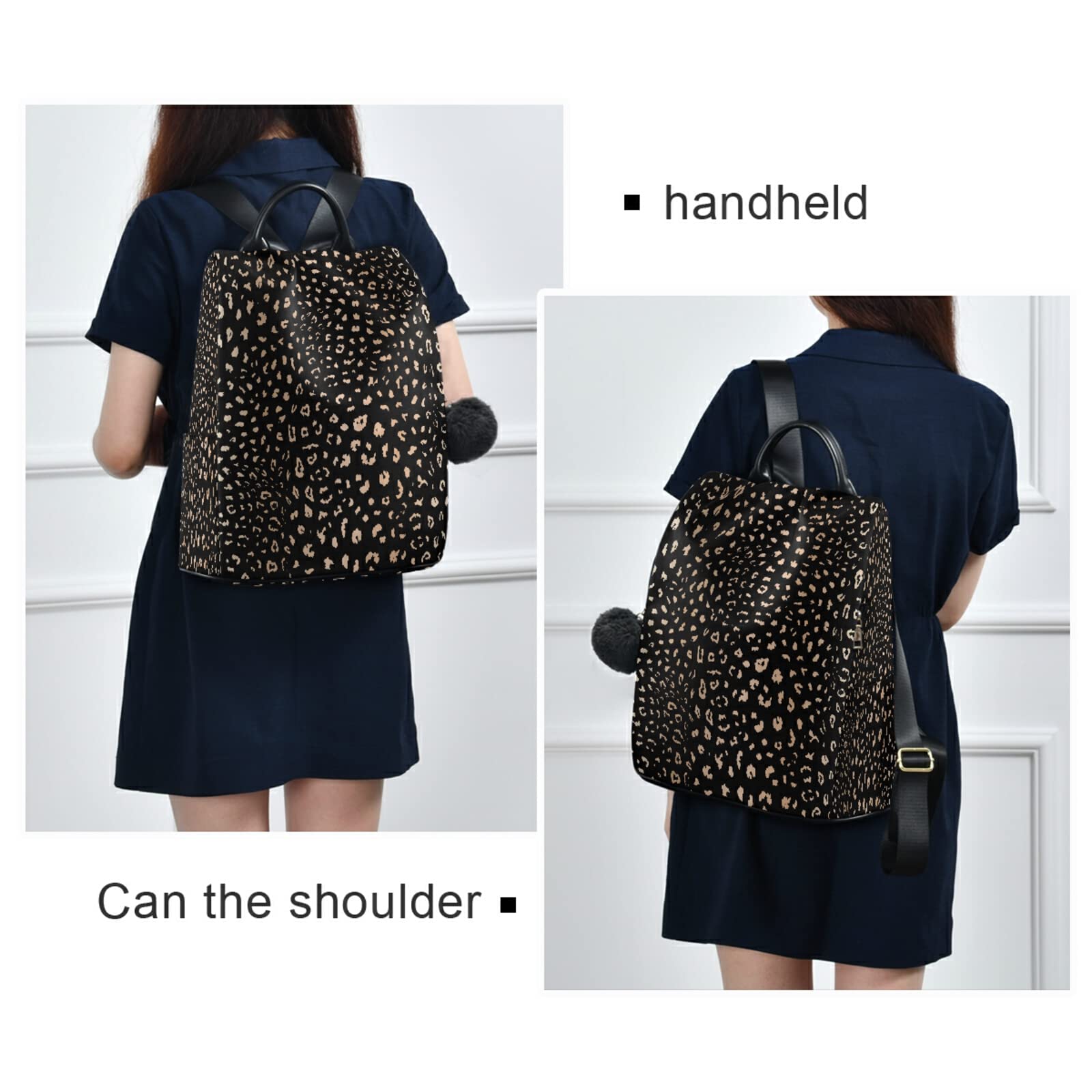 ALAZA Gold Leopard Spot on Black Large Women's Fashion Casual Backpack Purse Shoulder Travel Bag