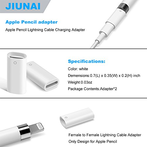 Jiunai 2 Pack Adapter Compatible with Apple Pencil Adapter Female to Female Charging Adapters Lightning Cable Adapter for iPad Pro Apple Pencil