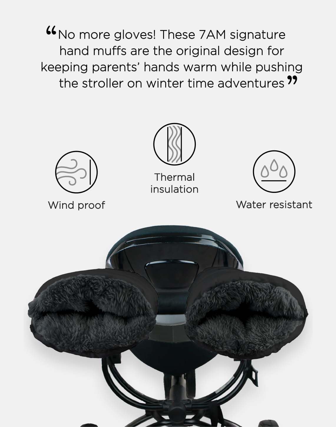 7AM Enfant Stroller Warmmuffs Gloves - Anti-Freeze Stroller Mittens for Handlebars, Water Repellent Hand Warmer Muff for Cold Weather, Plush Lined Stroller Warmmuffs | Winter Stroller Accessories