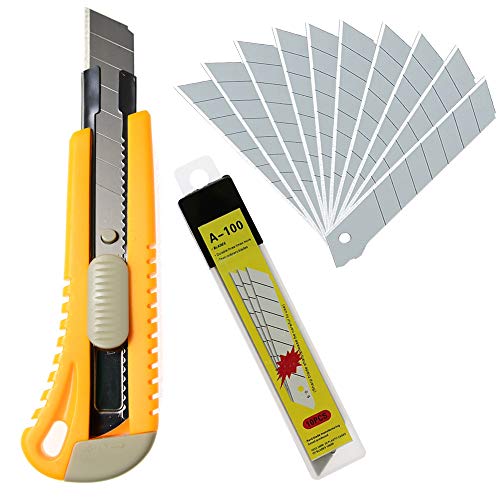 WEKOIL Utility Knives Retractable Box Cutter,18mm Wide Snap Off Blade Knife,11 Carbon Steel Blades,Hobby Art Paper Knives with Comfortable Handle,Heavy Duty for Office Home Warehouse,Yellow