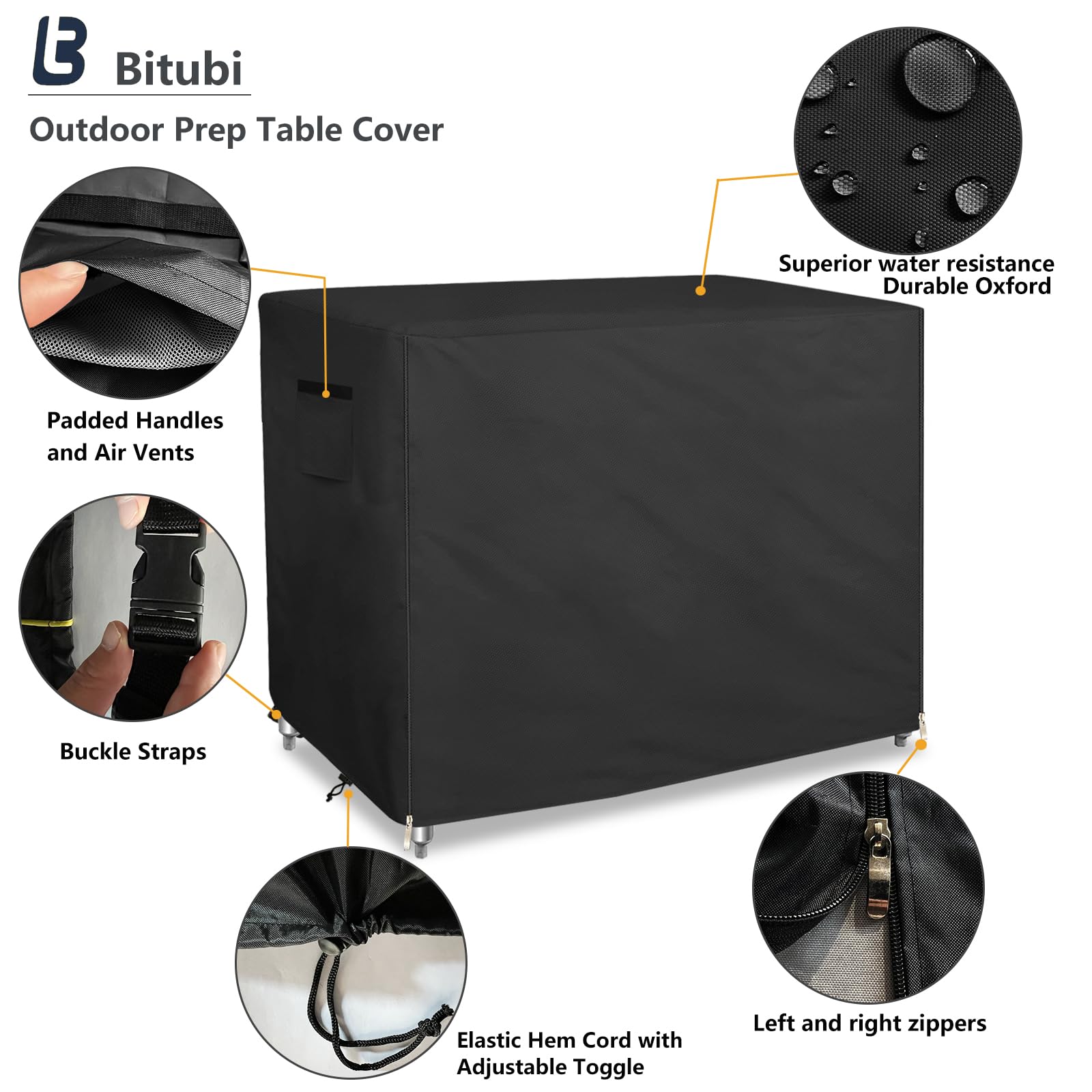Bitubi 48 Inch Outdoor Prep Table Cover with Split Zipper, Waterproof Stainless Steel Grill Cart Cover for Patio Table - 48''L x 30''W x 35''H (Black)