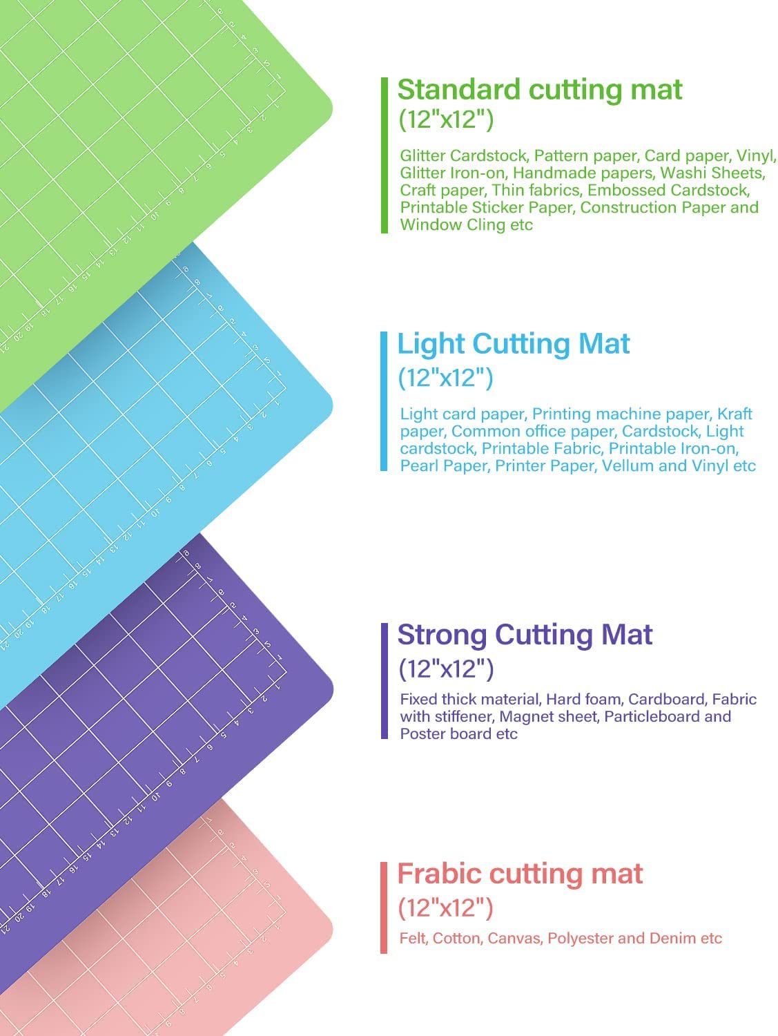 Gwybkq Cutting Mat for Cricut Maker 3/Maker/Explore 3/Air 2/Air/One 4 Pack 12x12 VarietyGrip Cut Replacement Accessories Green/Blue/Purple/Pink Card Adhesive Sticky Pads