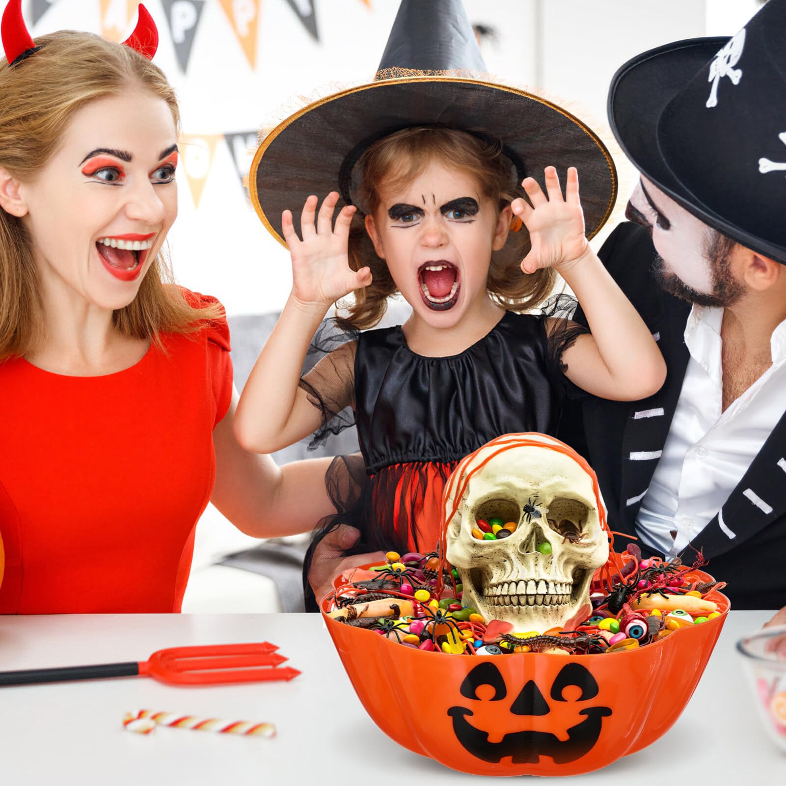 Angoily Halloween Candy Bowl Large Pumpkin Candy Dish Trick or Treat Baskets Spooky Decoration Props Haunted House Horror Party Bar Table Decor