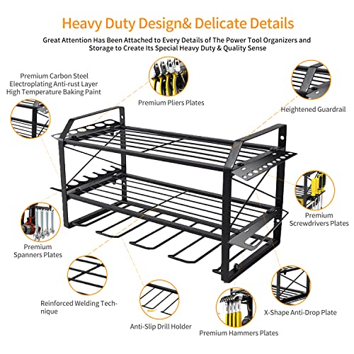 LIYJTK Power Tool Organizer, 3 Layers Heavy Duty Garage Tool Organizers and Storage, Drill Holder Wall Mount Floating Tool Shelf Storage Rack for Garage Organization Gift for Men Dad Father's Day