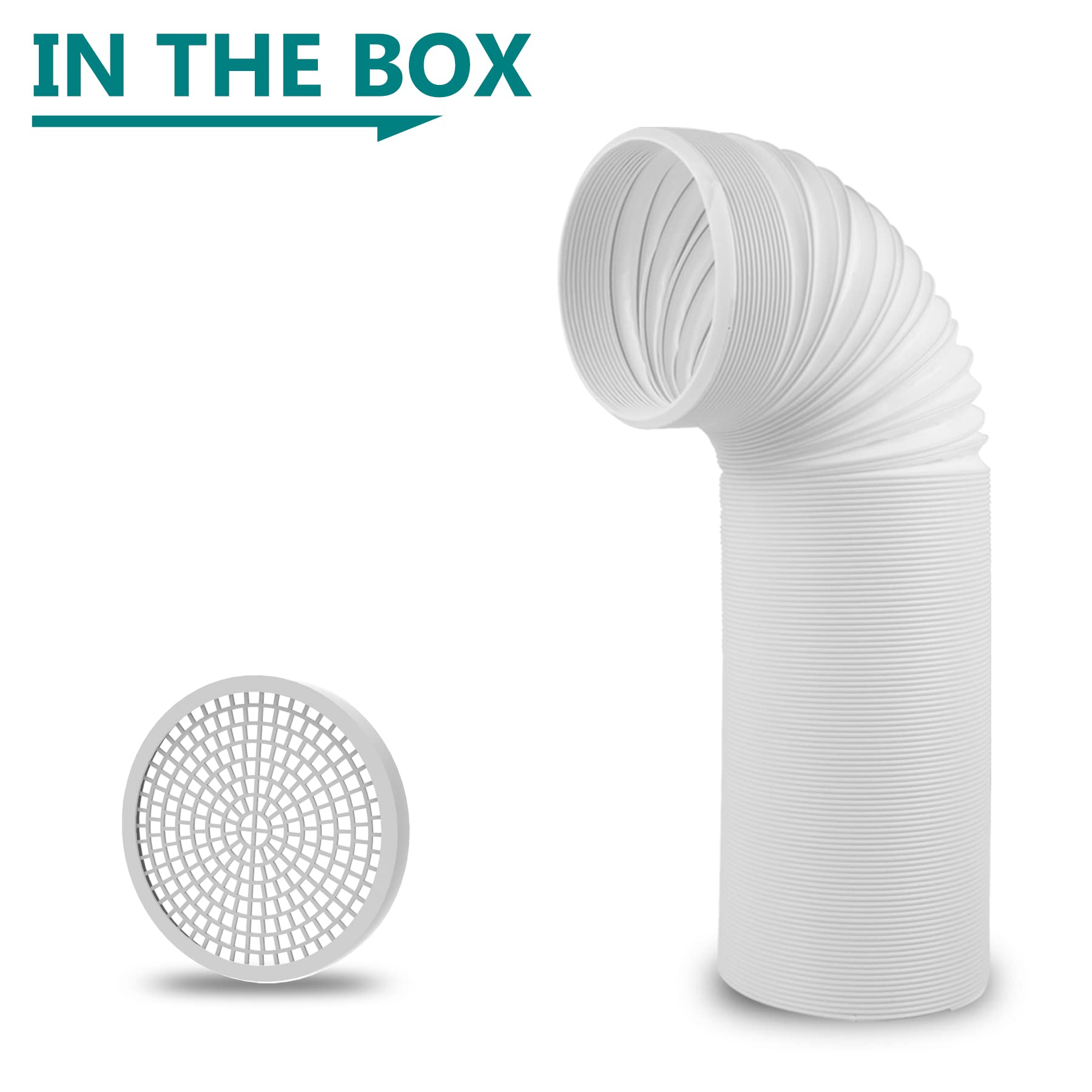 Daisypower Portable Air Conditioner Exhaust Hose 5 Inch Diameter Clockwise Thread 80 Inch Length Replacement AC Tube,Universal Compatible with Honeywell,Winter,LG,Delonghi,White