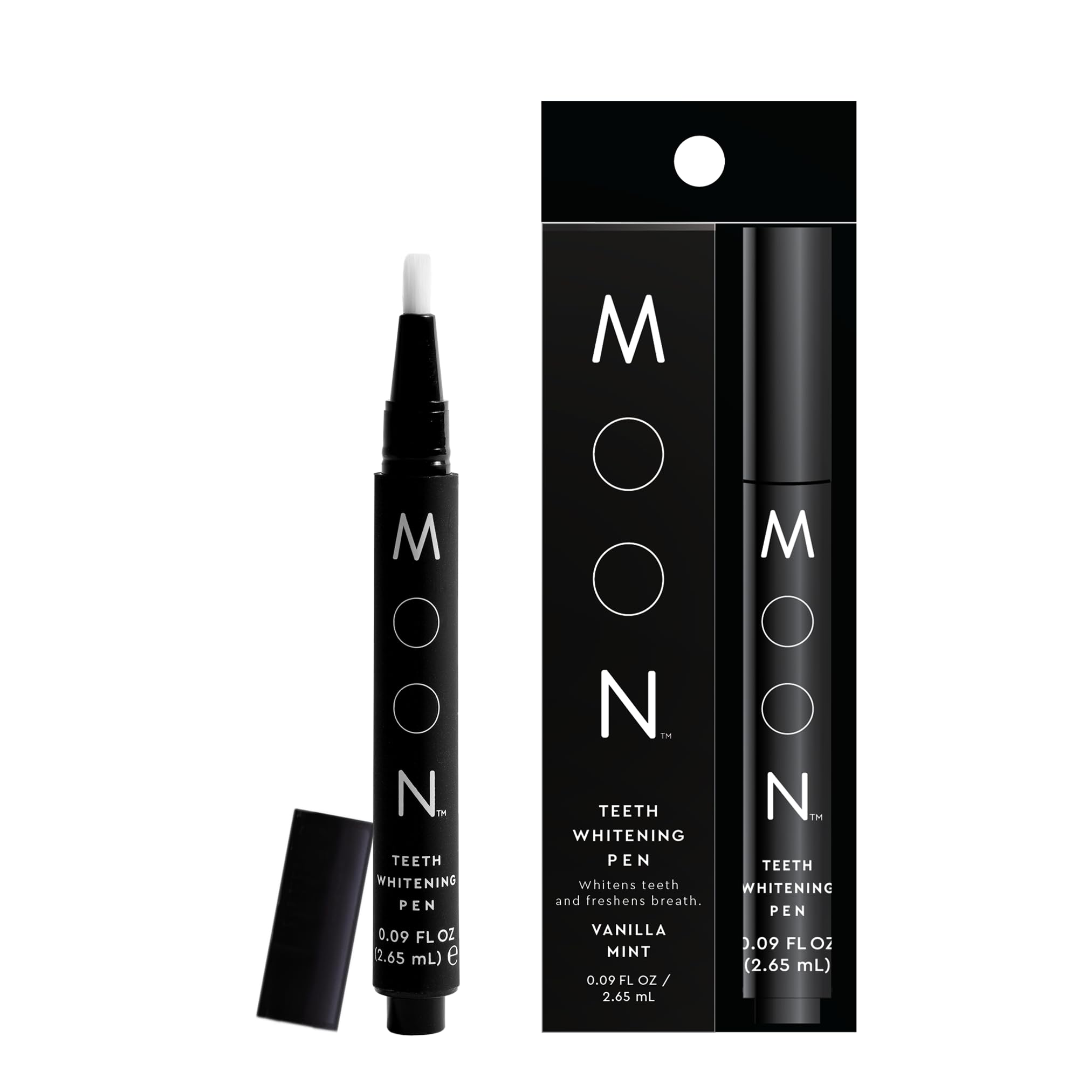 MOON Teeth Whitening Pen, Brush Every Tooth White, On-The-Go Whitener for A Brighter Smile, Gentle on Sensitive Teeth, 30+ Uses, Vegan, Vanilla Mint Flavor